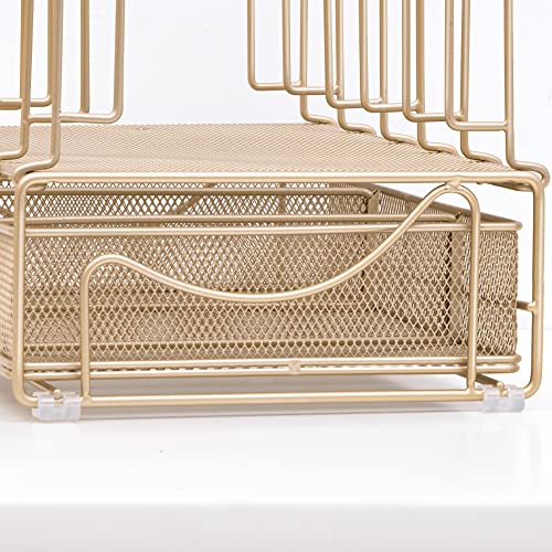 ARCOBIS Gold Desk File Organizer for Women, Desk Organizers and Accessories with Pen Holder & Sliding Drawer & Vertical File Folder Sorters, Cute Desktop File Holder for Office Supplies