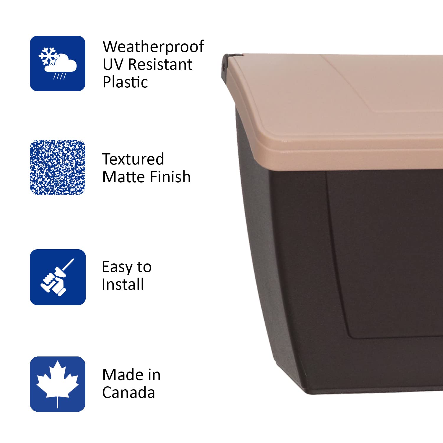 Small Plastic Mailbox for Outside Porch, Easy to Install Wall Mount, Lightweight, Heavy Duty, Rustproof, Maintenance-Free Horizontal Brown Mail Box for House - 15.5β x 4β x 6.25β (Mocha Sand)