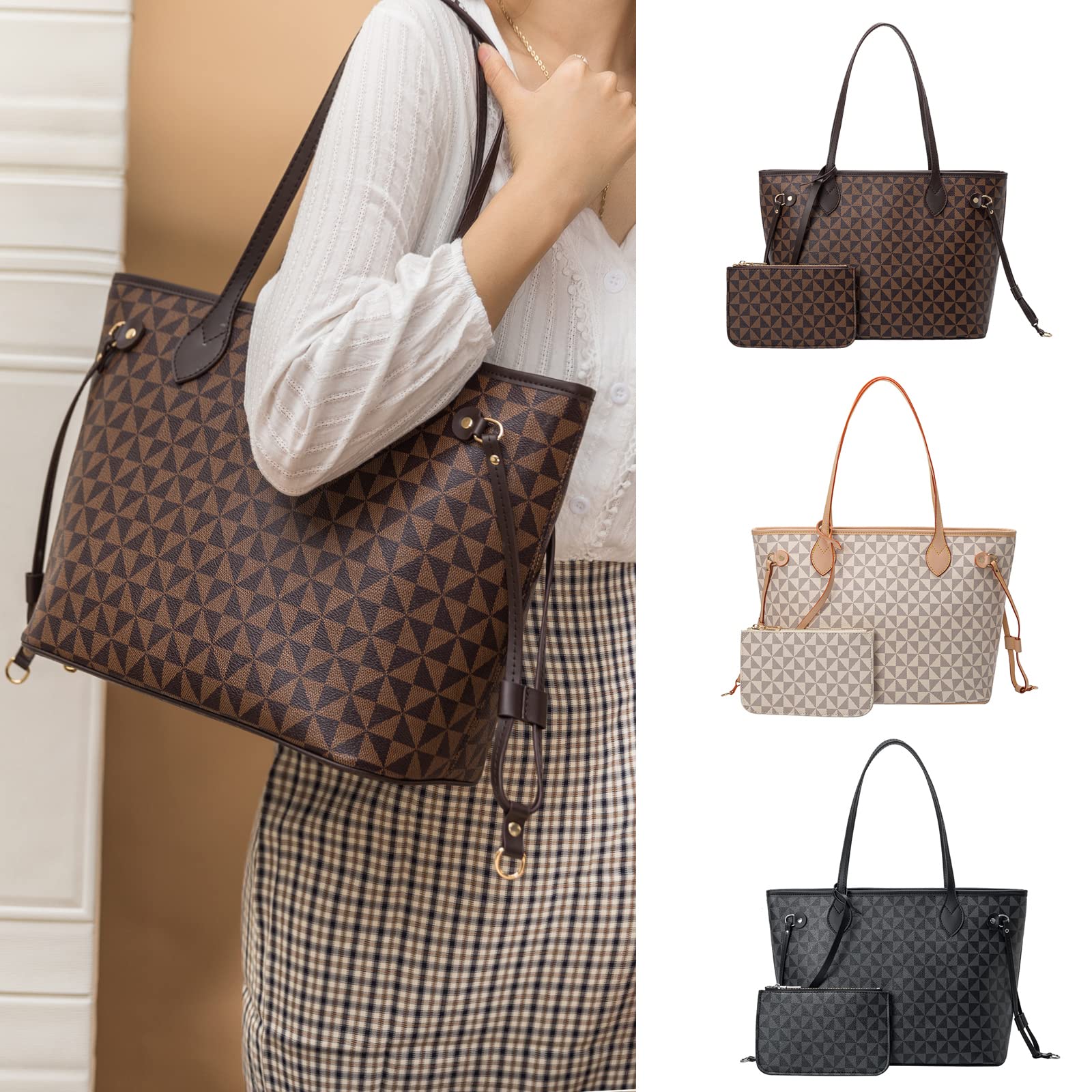 Lacel Urwebin Handbags for Women Designer Fashion Purses Top Handle Satchel Shoulder Bags 2pcs with Small Wallet (Brown)