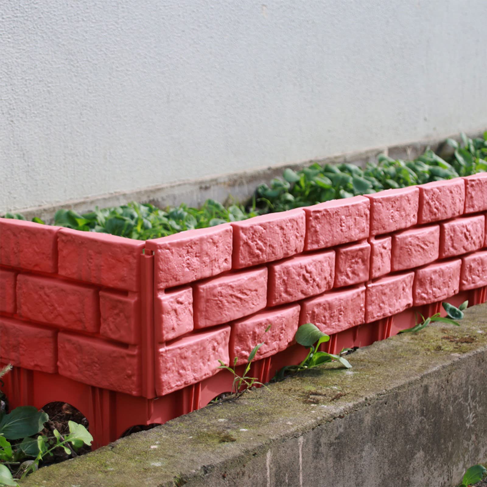 DNIEBW Garden Lawn Edging Set 6PCS Garden Border Edging Plastic Fence Plant Border Imitation Stone Brick for DIY Decorative Walkways Flower Bed & Grass Garden Border Edging - Red
