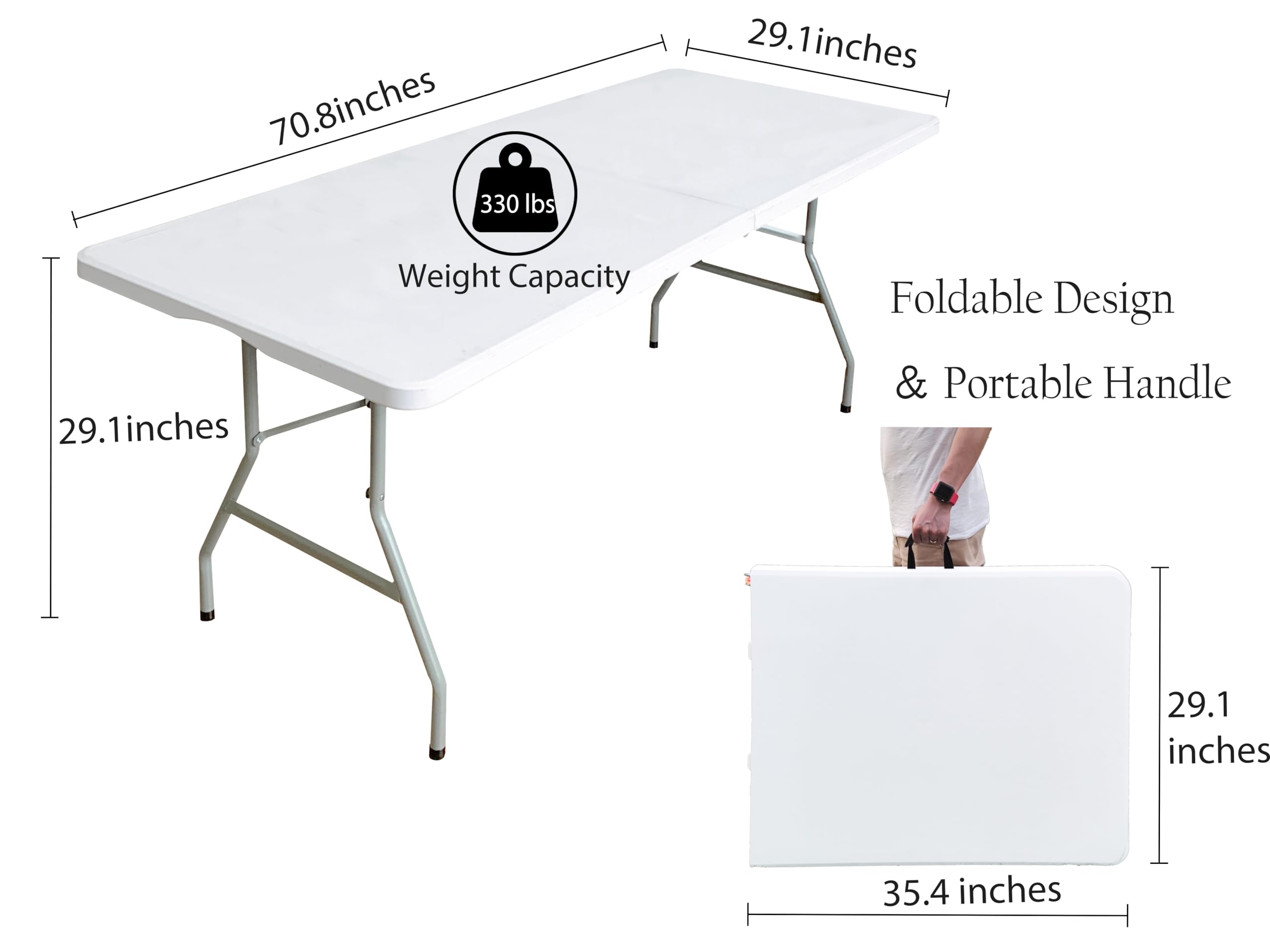 JingPieCle 6 Foot Folding Table 6ft Portable Plastic Picnic Table with Handle, Fold in Half Heavy Duty Utility Foldable Table, Indoor Outdoor 6' Folding Card Tables for Party, Dining