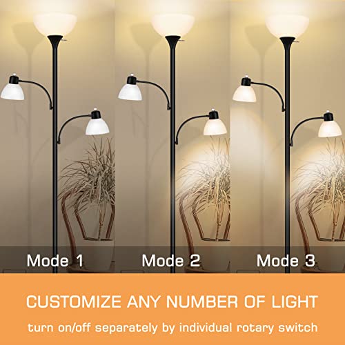 Luvkczc Torchiere Floor Lamp, Floor Lamps for Living Room, Modern Standing Lamp Tall Pole Lamp with Lampshade, Black Finish Bright Corner Light for Bedroom, Office, Reading
