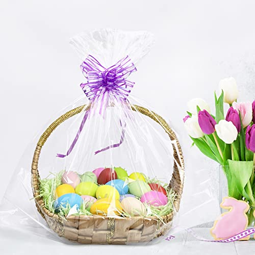 Morepack Large Cellophane Bags for Gift basket 30x30 Inches Clear Basket Bags 10Pieces
