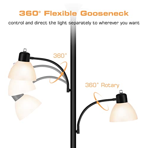Luvkczc Torchiere Floor Lamp, Floor Lamps for Living Room, Modern Standing Lamp Tall Pole Lamp with Lampshade, Black Finish Bright Corner Light for Bedroom, Office, Reading