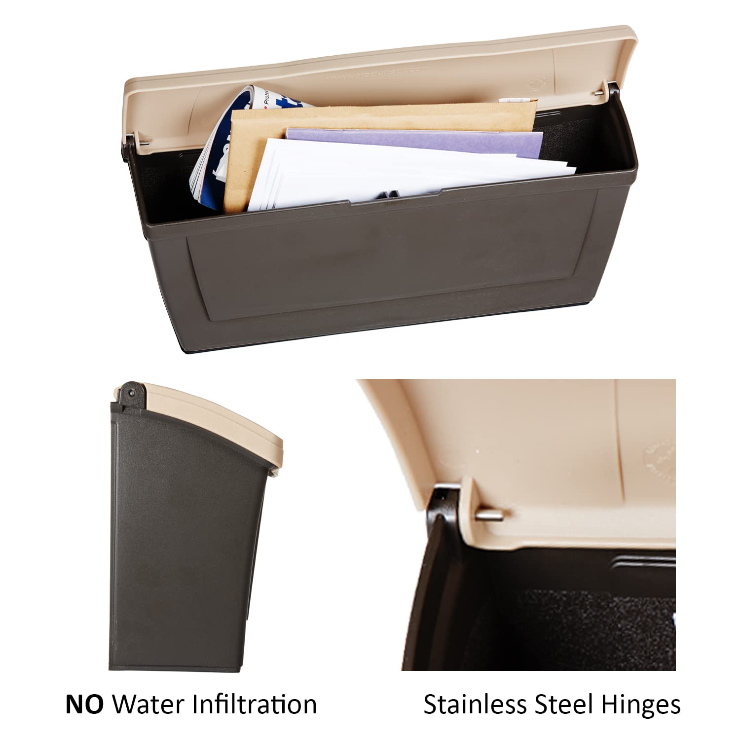 Small Plastic Mailbox for Outside Porch, Easy to Install Wall Mount, Lightweight, Heavy Duty, Rustproof, Maintenance-Free Horizontal Brown Mail Box for House - 15.5β x 4β x 6.25β (Mocha Sand)