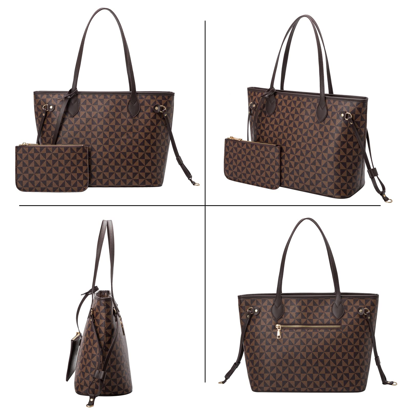 Lacel Urwebin Handbags for Women Designer Fashion Purses Top Handle Satchel Shoulder Bags 2pcs with Small Wallet (Brown)