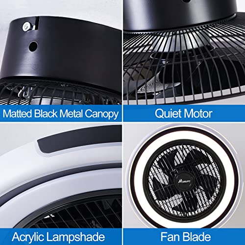 HuixuTe 21 in Modern Ceiling Fan with Light Remote Control, 3 Colors 3 Speeds Enclosed Ceiling Fan, Low Profile Fush Mount Ceiling Fan with Light for Bedroom Living Room