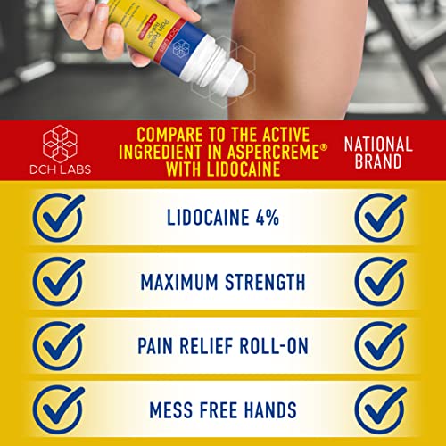 DCH Labs Maximum Strength Pain Relief Roll-on, 4% Lidocaine, Numbs Pain Away, Nerve Pain, 2.5oz (3 pack)