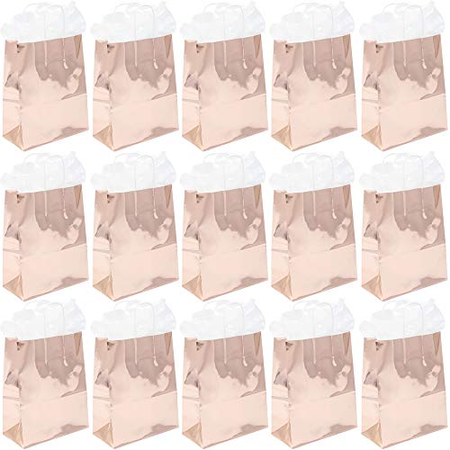 Sparkle and Bash Rose Gold Gift Bags, Metallic Party Favor Bags for Birthday, Bridesmaids (15 Pack, 8 x 10 Inches)