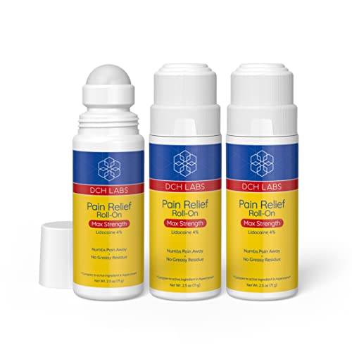 DCH Labs Maximum Strength Pain Relief Roll-on, 4% Lidocaine, Numbs Pain Away, Nerve Pain, 2.5oz (3 pack)