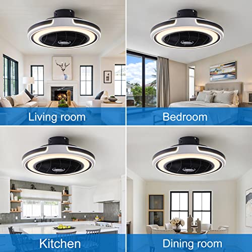 HuixuTe 21 in Modern Ceiling Fan with Light Remote Control, 3 Colors 3 Speeds Enclosed Ceiling Fan, Low Profile Fush Mount Ceiling Fan with Light for Bedroom Living Room