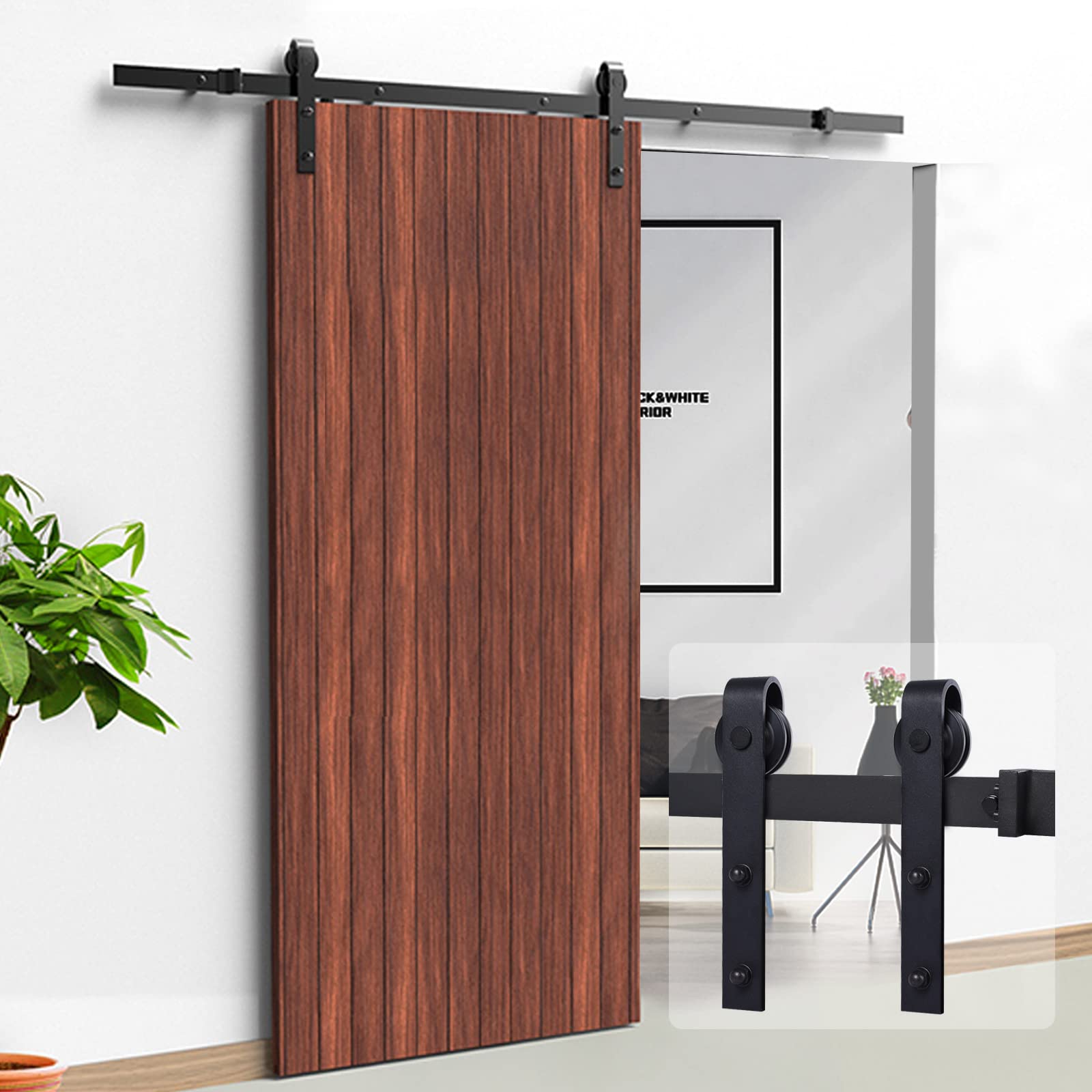 5ft Sliding Barn Door Hardware Kit,Smoothly and Quietly, Easy to Install, Fit 40" Wide Door Panel (I Shape Hanger)