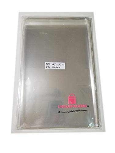 UNIQUEPACKING 500 Pcs 6 1/2 x 9 1/2 Clear Resealable Cello/Cellophane (6.5x9.5) Bags Good for 6x9 Items