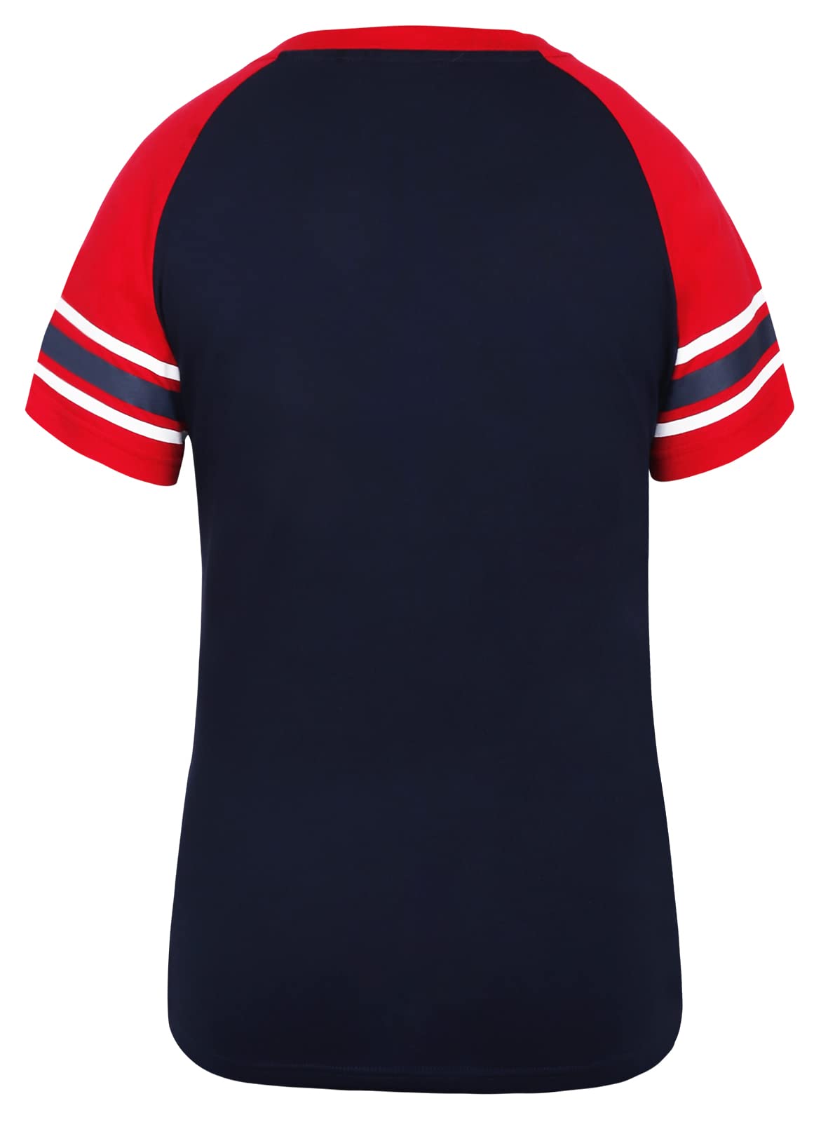 Geneisteck Womens City Baseball V Neck Fans Raglan T-Shirts - Navy & Red (Size:L)