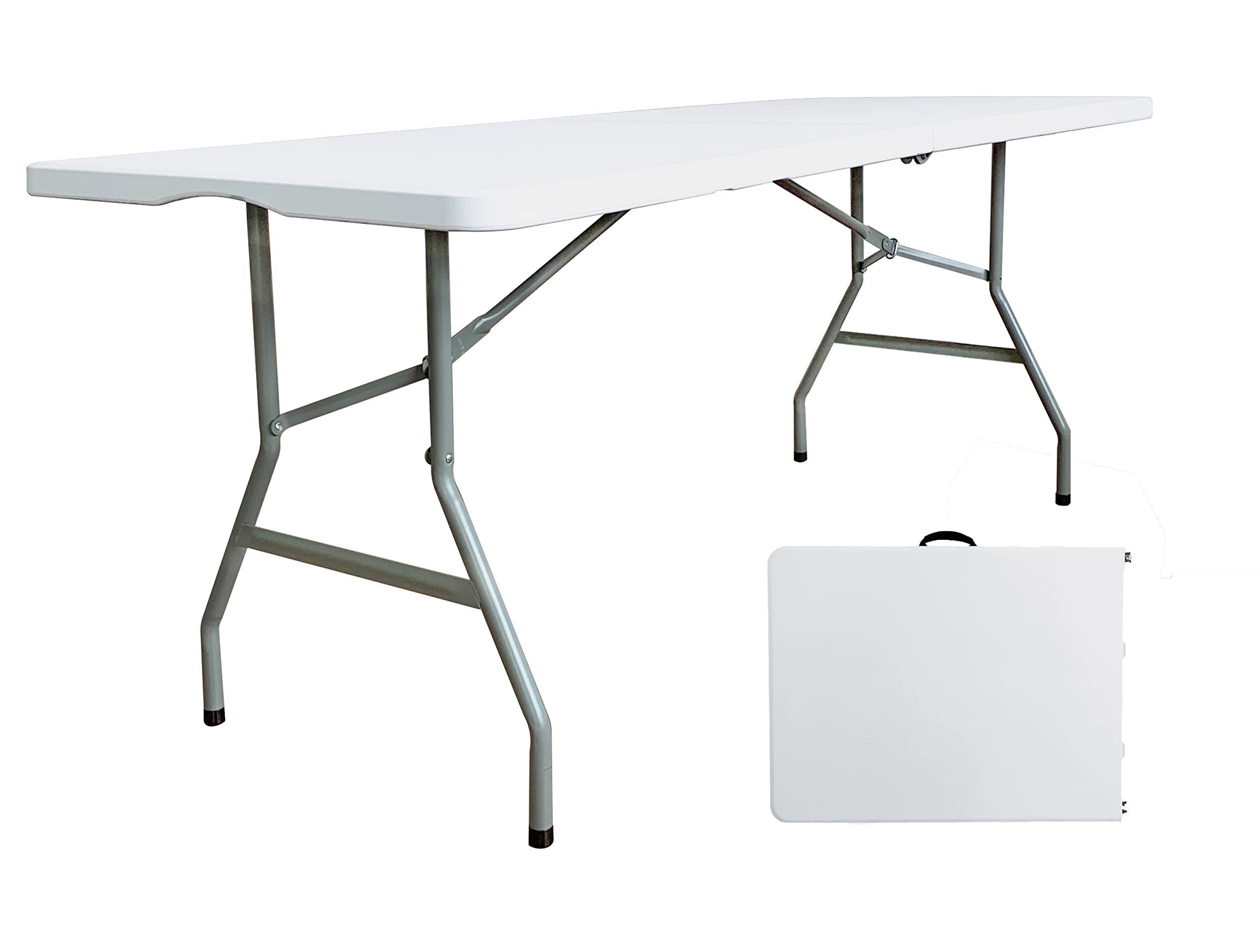 JingPieCle 6 Foot Folding Table 6ft Portable Plastic Picnic Table with Handle, Fold in Half Heavy Duty Utility Foldable Table, Indoor Outdoor 6' Folding Card Tables for Party, Dining