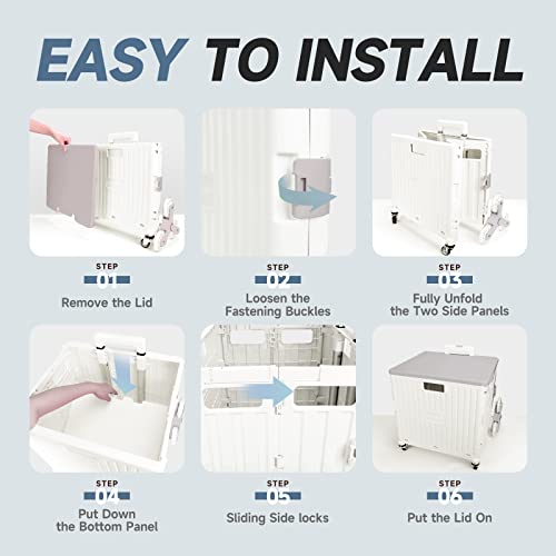 Honshine Foldable Cart with Stair Climbing Wheels, Collapsible Rolling Crate with Telescoping Handle, Handcart for Grocery Book File Tool Art Supplies(Milky White)