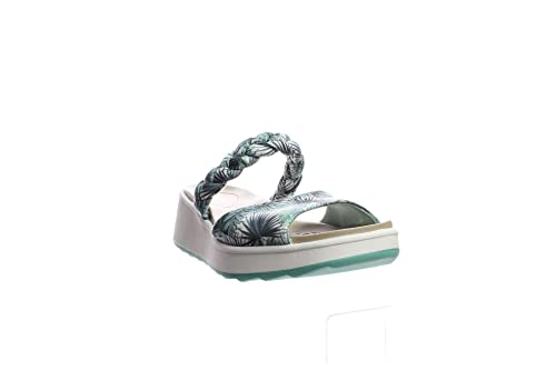 BZees Womens New Wave Slide Sandal Green Leaf Print 6 M