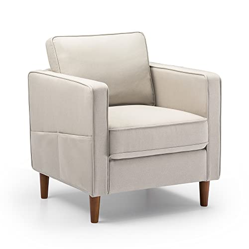 Mellow HANA Modern Linen Fabric Loveseat / Sofa / Couch with Armrest Pockets, Sand Grey