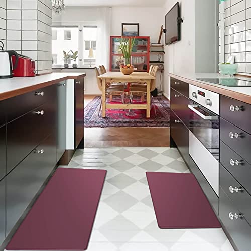 Abilliongo Kitchen Floor Mats Kitchen Rug Set 2 Piece, Soft Cushioned Anti Fatigue Kitchen Mats, 2/5Inch Thick Waterproof Non Slip Memory Foam Standing Rug Set of 17.3" x29+17.3"x59", Red