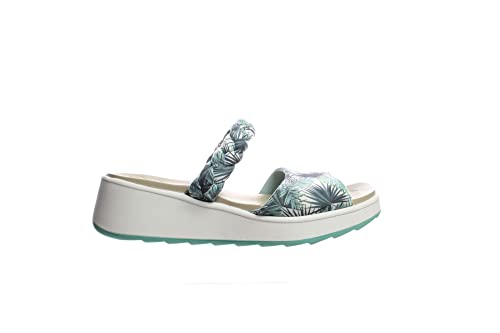 BZees Womens New Wave Slide Sandal Green Leaf Print 6 M