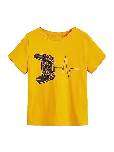 WDIRARA Boy's Gamer Heartbeat T-Shirt Video Game Lover Shirt T-Shirt Yellow 10Y