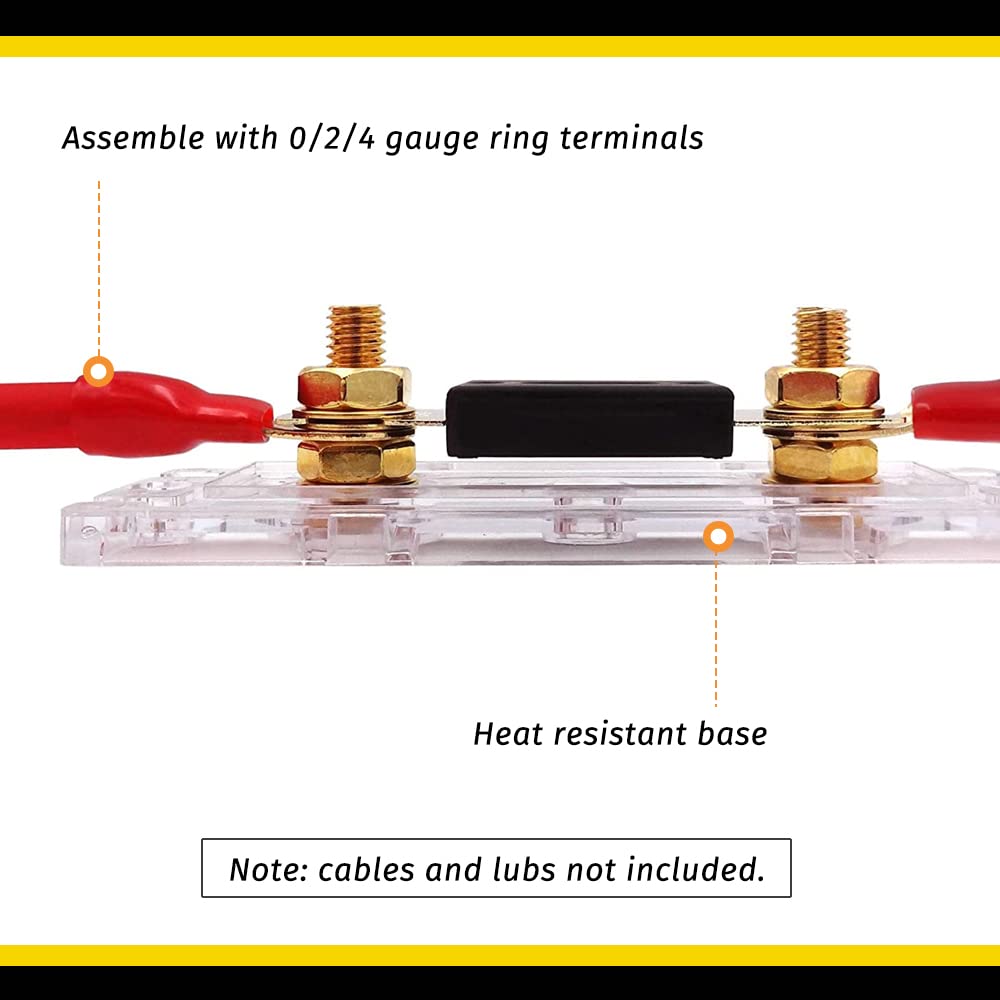 Apeixoto 0/2/4 Gauge AWG Inline ANL Fuse Holder with250 Amp Fuse and Cover Car Audio Fuse Block Holder 250A