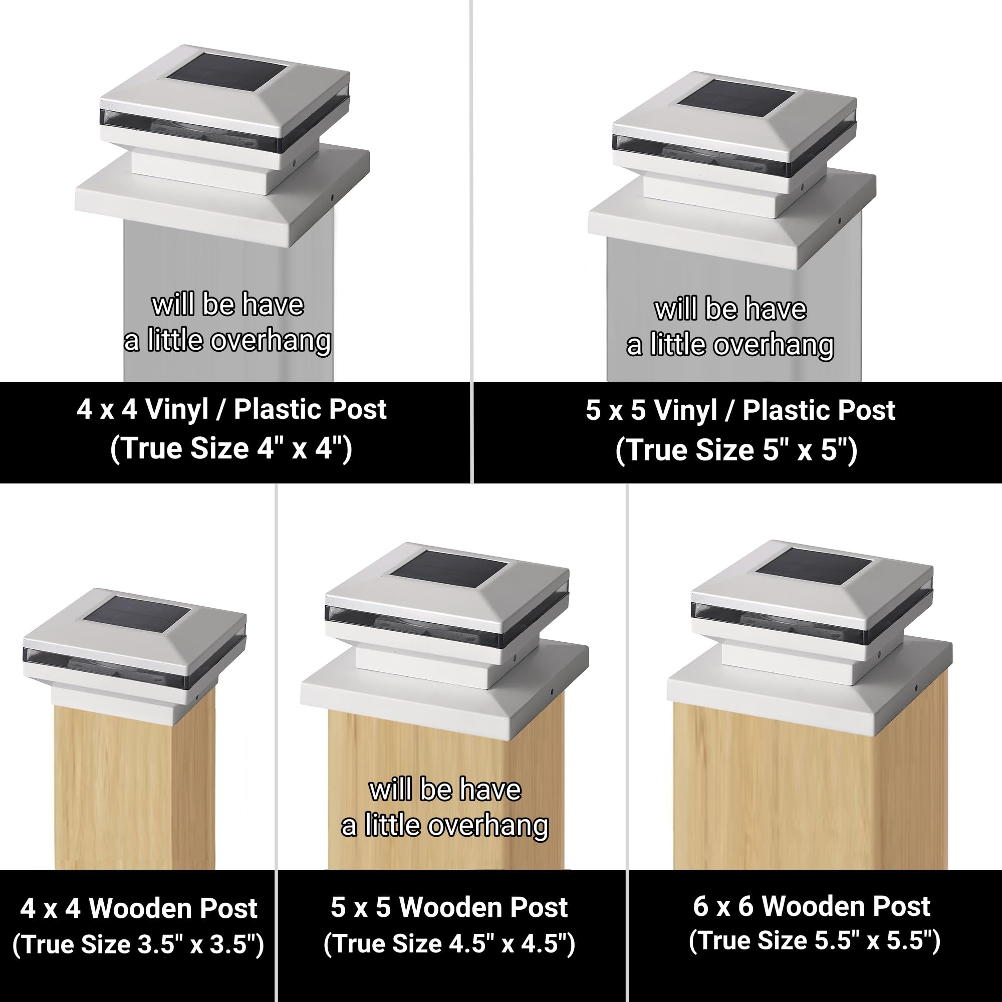 Dynaming 6 Pack Solar Post Lights, Outdoor Decorative Post Cap Light, Solar Powered White Shell Caps, Brightness Warm White LED Lighting for Fence Deck Patio, Fit 4x4, 5x5 or 6x6 Vinyl/Wooden Posts