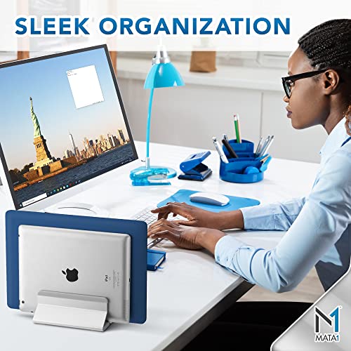 Mata1 Vertical Laptop Stand (Silver), Aviation-Grade Aluminum Not ABS Plastic to Dissipate Heat & Protect Your Devices, Adjustable w/ Lock Rings & Anti-Slip Dock Compatible w/ All 7-17.3 inch Devices