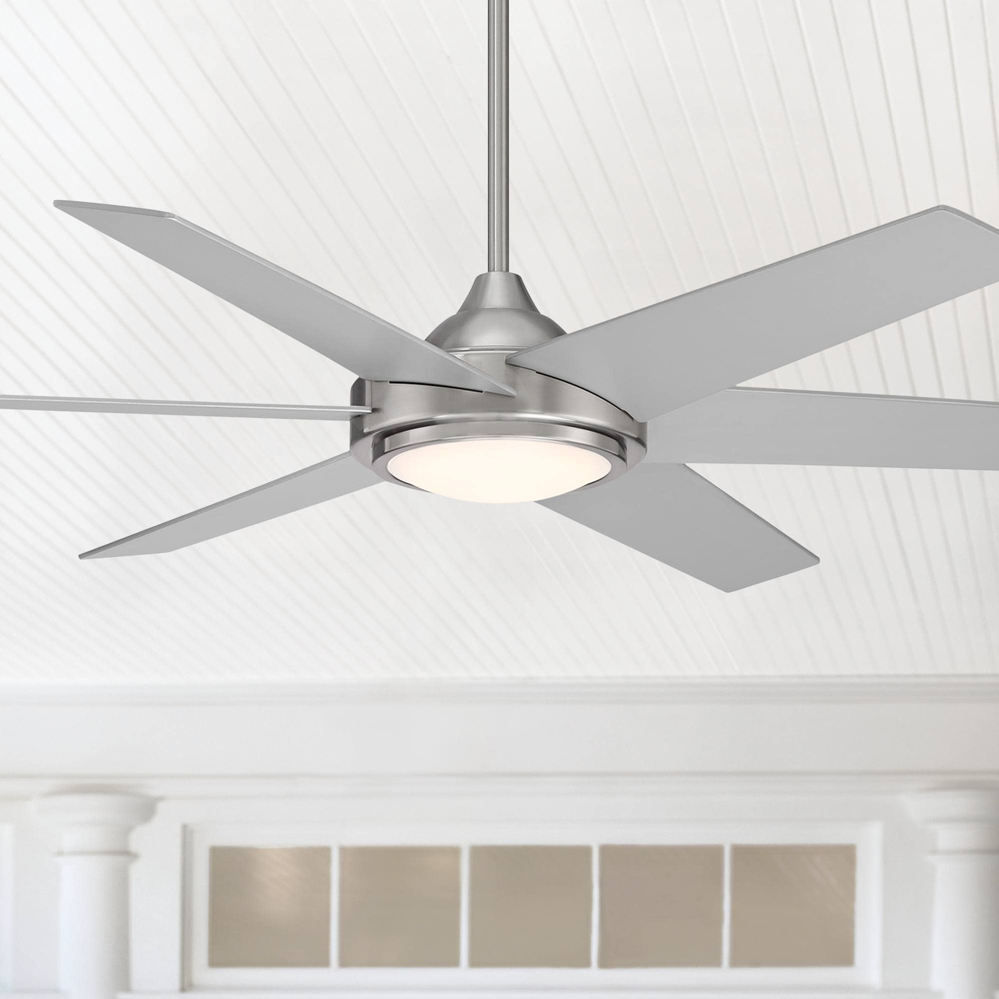 Casa Vieja 56" Estate Modern 6 Blade Indoor Outdoor Ceiling Fan with Light LED Remote Control Brushed Nickel White Diffuser Damp Rated for Patio Exterior House Porch Gazebo Garage