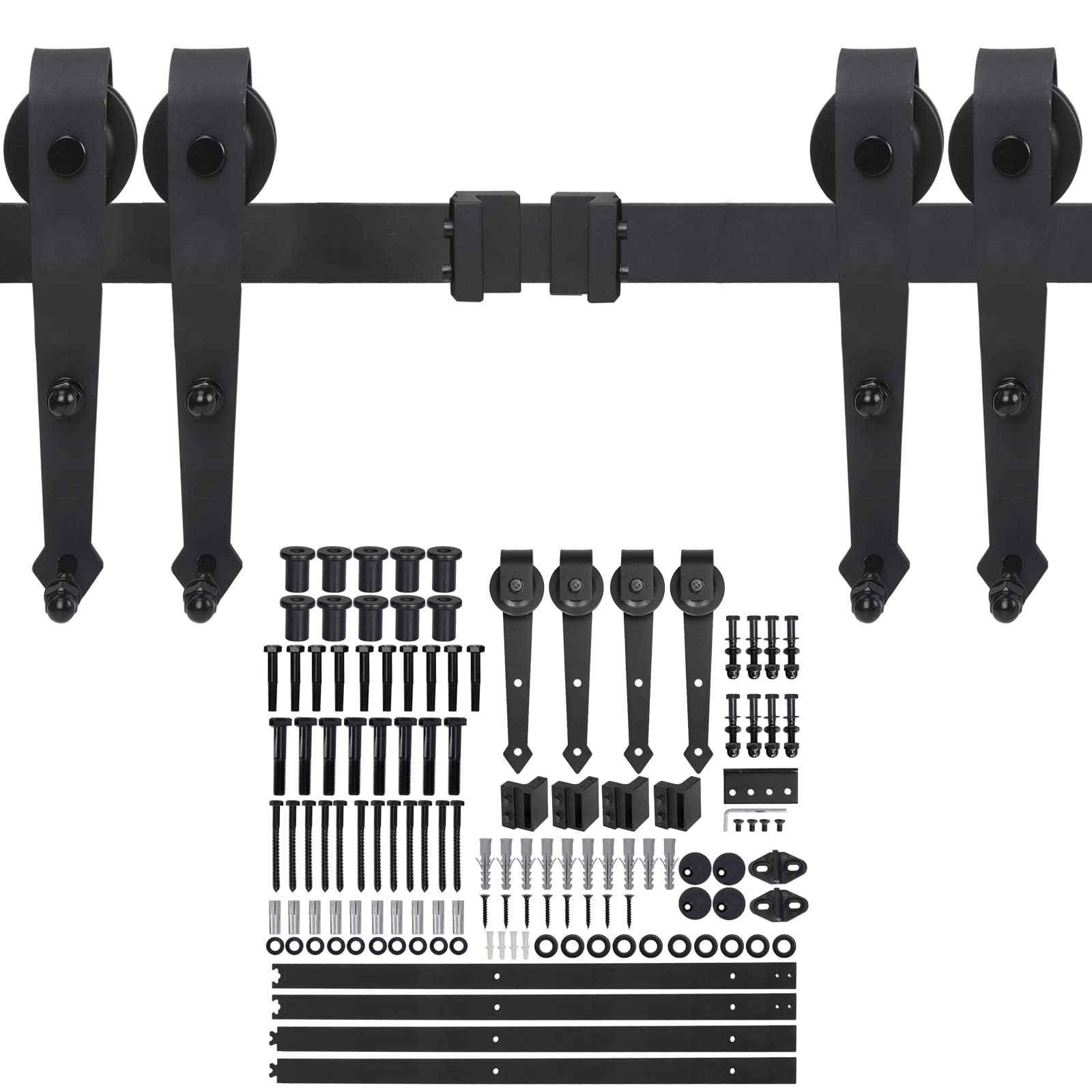 Saicool 6.6FT/12FT Heavy Duty Sturdy Sliding Roller Barn Door Hardware Kit Smoothly and Quietly Closet Track Kit Set with Track Rollers Matching Hardware (12 FT)