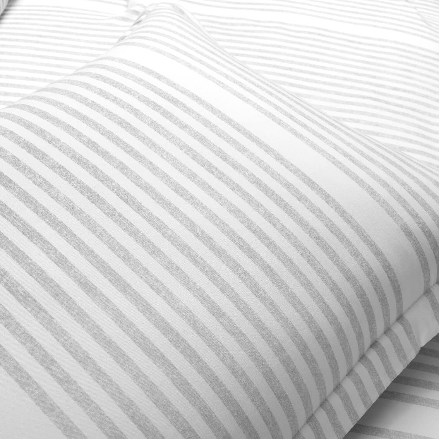 Lush Decor Farmhouse Drew Stripe Silver-Infused 5 Piece Comforter Set, Full/Queen, Neutral