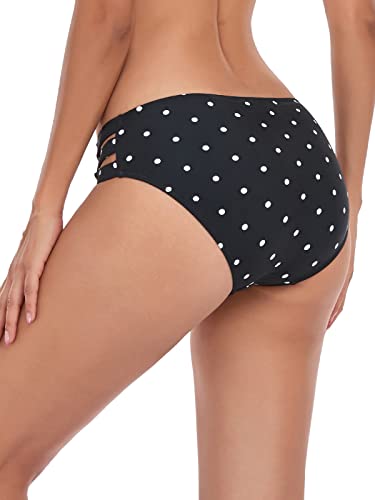 Ocean Blues Women's Black Polka Dot Strappy Bikini Bottom Full Coverage Swim Briefs Size Medium