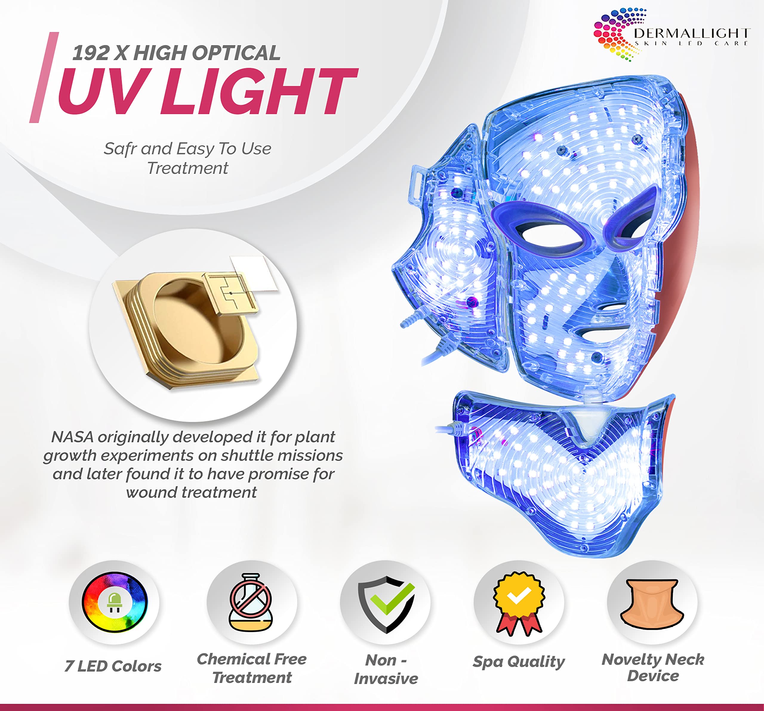 Light Therapy Face Mask Rejuvenation FDA Cleared PDT 8-in-1 LED Facial Red Light Therapy Face & Neck Lift & Tightening Machine, Anti Aging, Dark Spot Remover Device + Ice Roller for Face (Rose Gold)