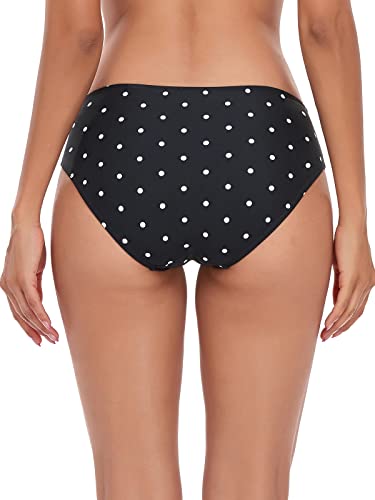 Ocean Blues Women's Black Polka Dot Strappy Bikini Bottom Full Coverage Swim Briefs Size Medium