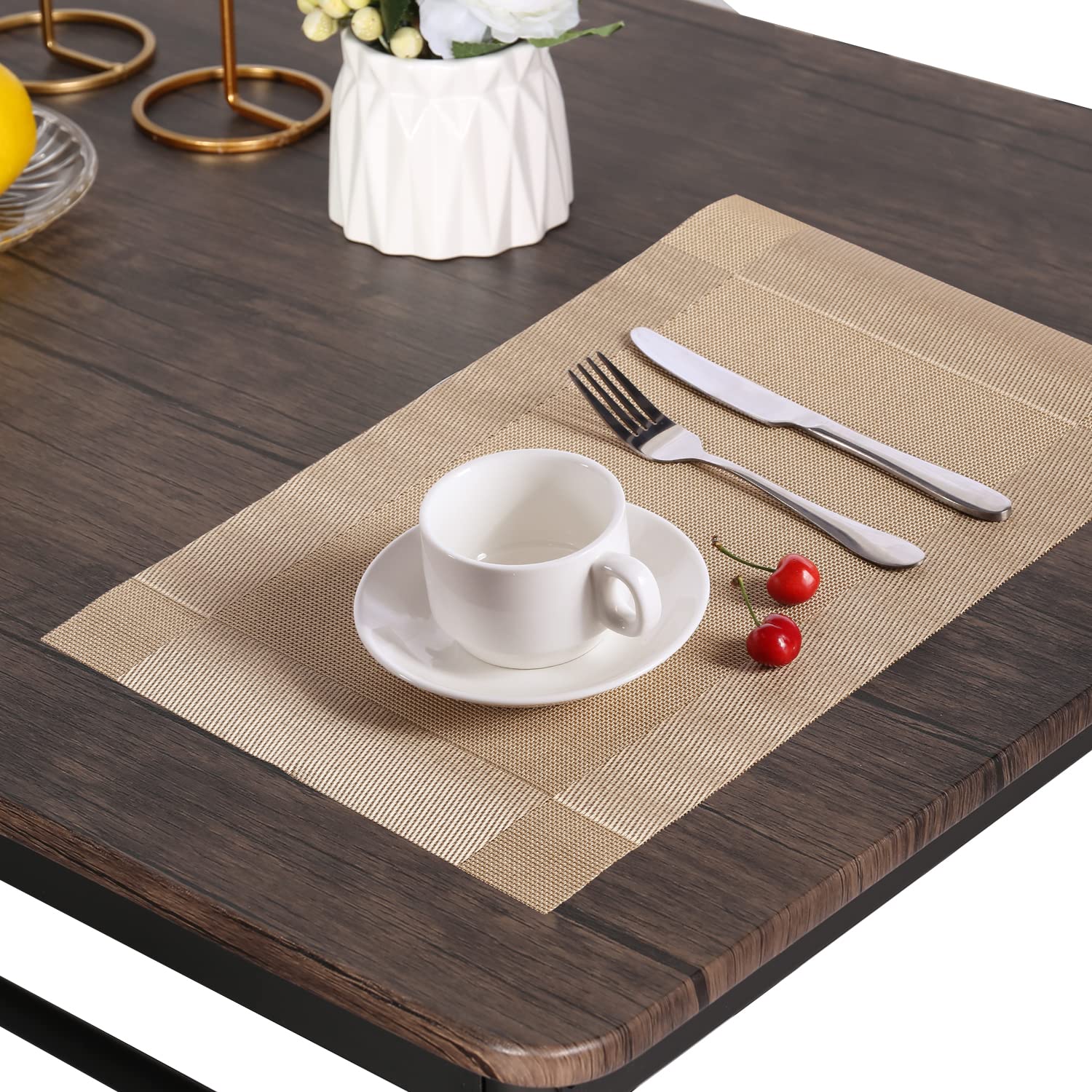 VECELO 5 Piece Kitchen Dining Room Table and Chairs Set for Home, Dinette, Breakfast Nook, Farmhouse, Small Space, Dark Brown