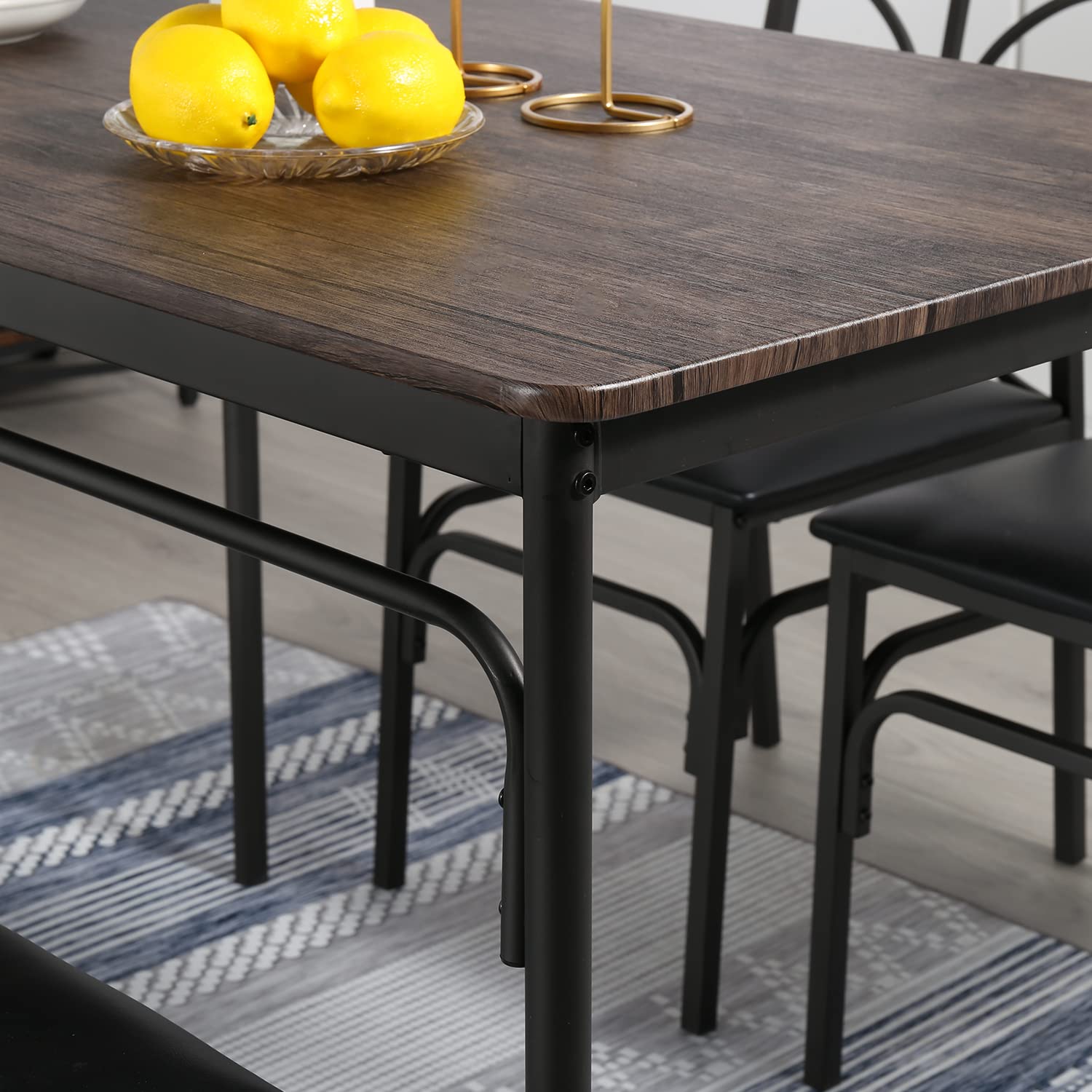 VECELO 5 Piece Kitchen Dining Room Table and Chairs Set for Home, Dinette, Breakfast Nook, Farmhouse, Small Space, Dark Brown