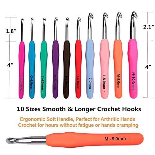 20 Sizes Crochet Hooks Complete Set,0.5mm-10mm Ergonomic Crochet Hooks with Case for Arthritic Hands