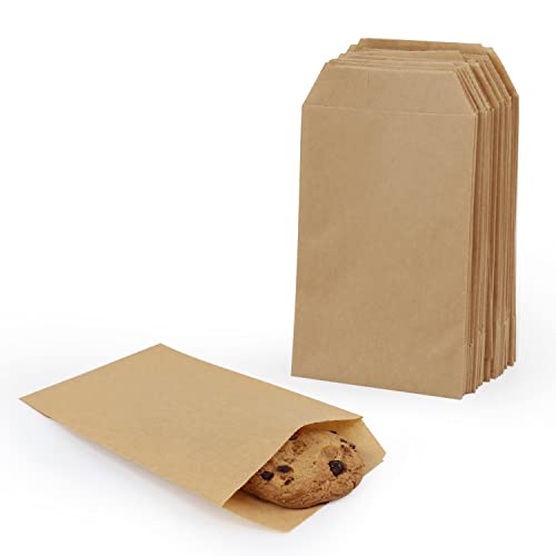 Lautechco 150 Pack Small Paper Bags, Mini Brown Cookie Bags, Tiny Kraft Paper Treat Gift Bags for Sandwich, Snacks, Candy, Popcorn, Party Favor Bags 5.3x3.5 Inches