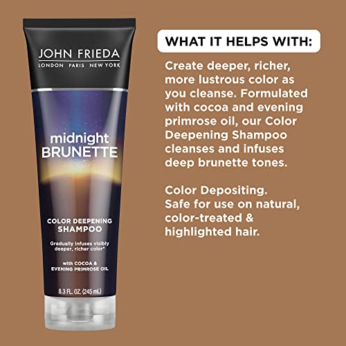 John Frieda Midnight Brunette Visibly Deeper Color Deepening Shampoo, 8.3 Ounce (Pack of 2), with Evening Primrose Oil, Infused with Cocoa