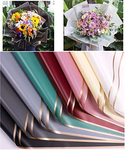 XICHEN 20 Counts /10 Colors Gold Edge Flower Wrapping Paper,Florist Bouquet Supplies,DIY Crafts,Gift Packaging or Gift Box Packaging, Waterproof Floral Wrapping Paper 22.8 * 22.8Inch
