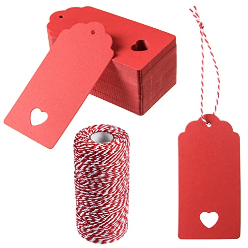 360 Pcs Valentine's Day Gift Tags Red Kraft Paper Gift Tags Valentine’s Day Hanging Gift Label Tags Red Name Price Tags with String for Wedding Birthday Party Gift Wrapping Decorations,2 x 4"