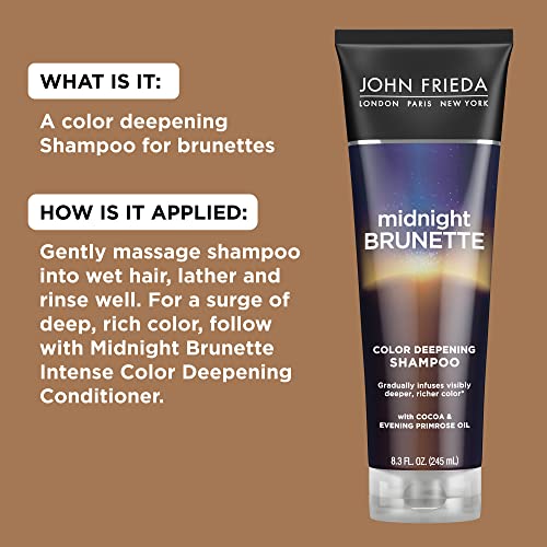 John Frieda Midnight Brunette Visibly Deeper Color Deepening Shampoo, 8.3 Ounce (Pack of 2), with Evening Primrose Oil, Infused with Cocoa