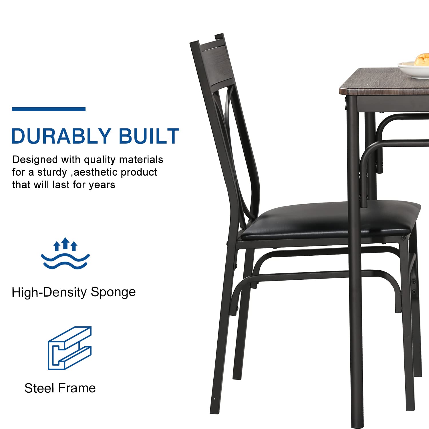 VECELO 5 Piece Kitchen Dining Room Table and Chairs Set for Home, Dinette, Breakfast Nook, Farmhouse, Small Space, Dark Brown