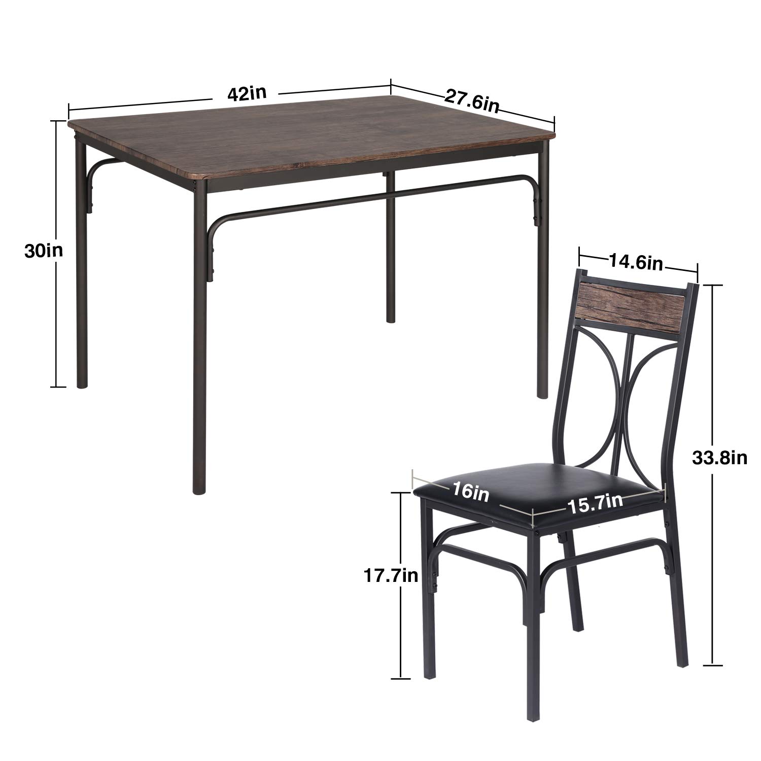 VECELO 5 Piece Kitchen Dining Room Table and Chairs Set for Home, Dinette, Breakfast Nook, Farmhouse, Small Space, Dark Brown