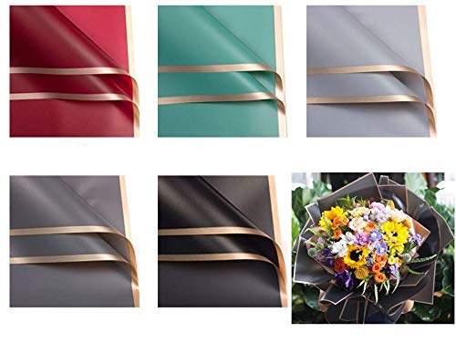 XICHEN 20 Counts /10 Colors Gold Edge Flower Wrapping Paper,Florist Bouquet Supplies,DIY Crafts,Gift Packaging or Gift Box Packaging, Waterproof Floral Wrapping Paper 22.8 * 22.8Inch