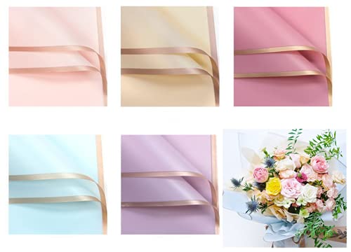 XICHEN 20 Counts /10 Colors Gold Edge Flower Wrapping Paper,Florist Bouquet Supplies,DIY Crafts,Gift Packaging or Gift Box Packaging, Waterproof Floral Wrapping Paper 22.8 * 22.8Inch
