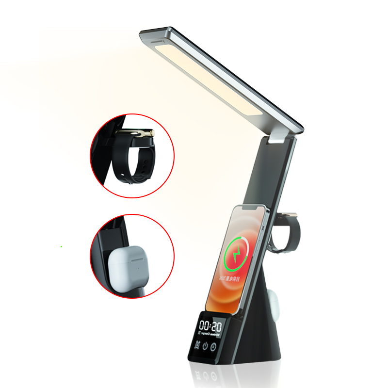 LumiCharge Smart Desk Lamp - LED Desk Lamp with Wireless Charger, USB Charging Port, Digital Clock Display, Alarm, 3 Light Modes - Compatible with iWatch, iPhone & Airpods - Foldable Table Desk Lamp