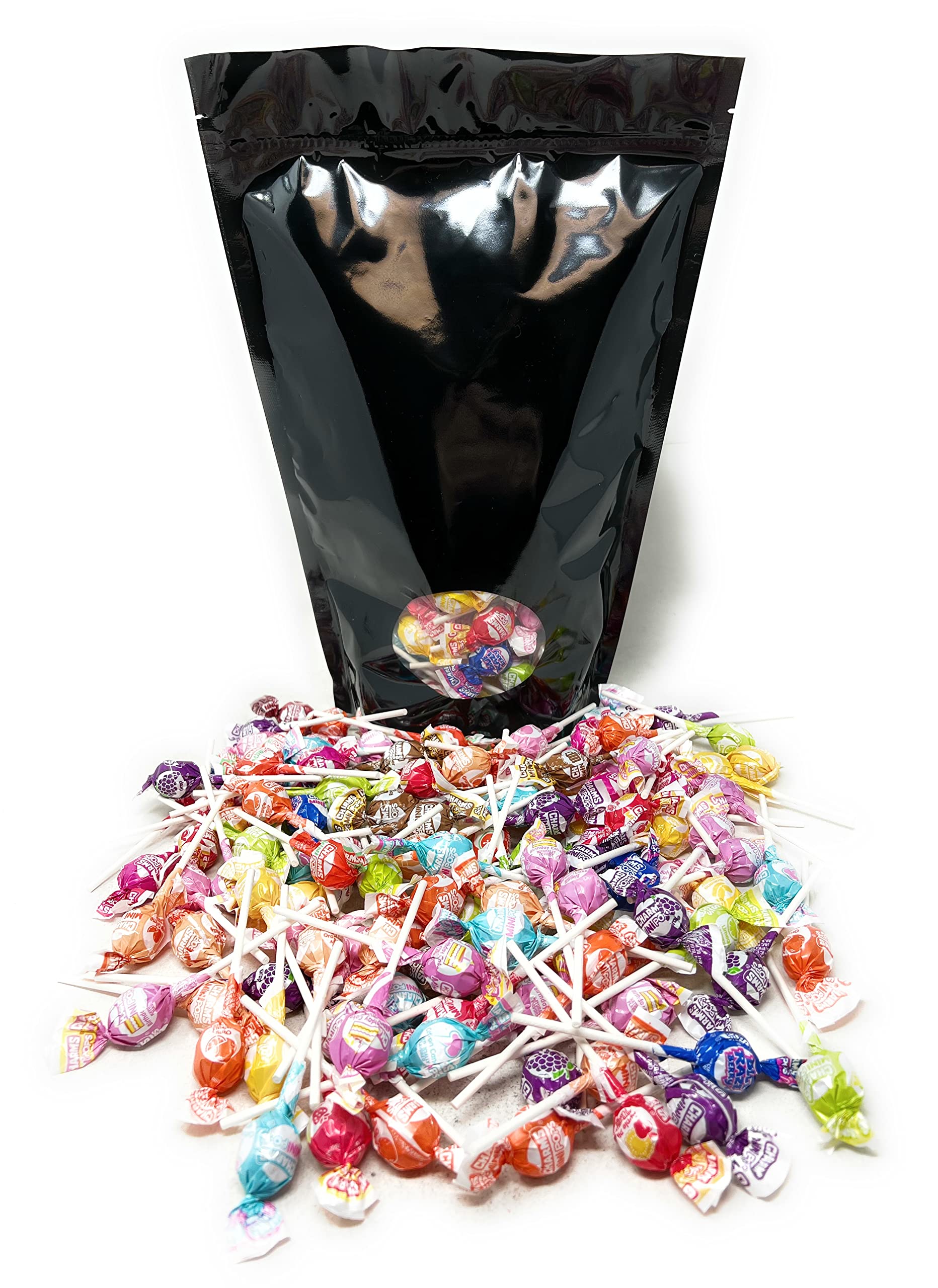 Charm Mini Pops Lollipops Suckers 3 Lbs Assorted 18 Flavor Variety Mix Bulk Value Pack 200+ Count In Resealable Stand Up Bag (48 Oz)