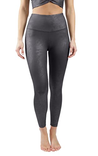 90 Degree By Reflex Womens High Waist High Shine Faux Leather Disco Ankle Leggings - Cracked Pavement - Small
