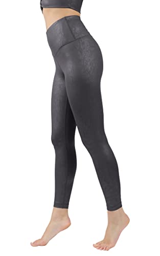 90 Degree By Reflex Womens High Waist High Shine Faux Leather Disco Ankle Leggings - Cracked Pavement - Small